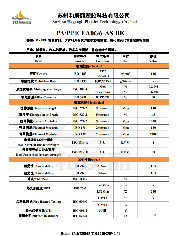 PA/PPE EA0G6-AS/苏州和庚丽对标沙伯基础GTX8730供应报价/价格-苏州和庚丽塑胶科技有限公司